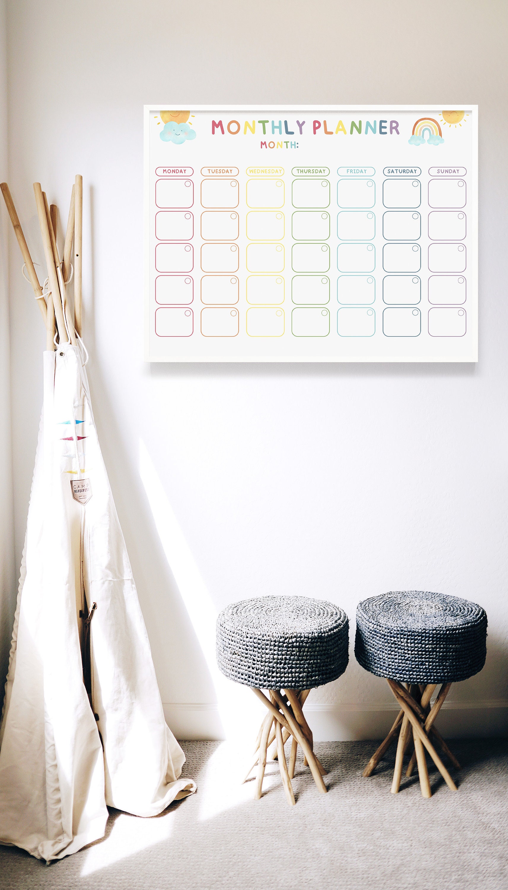 Rainbow Kids Monthly Calendar Colorful Daily Planner - Etsy