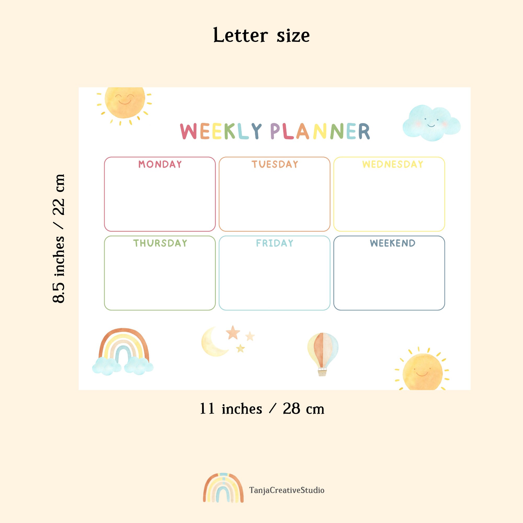 Rainbow Kids Weekly Calendar, Colorful Daily Planner, Homeschool ...