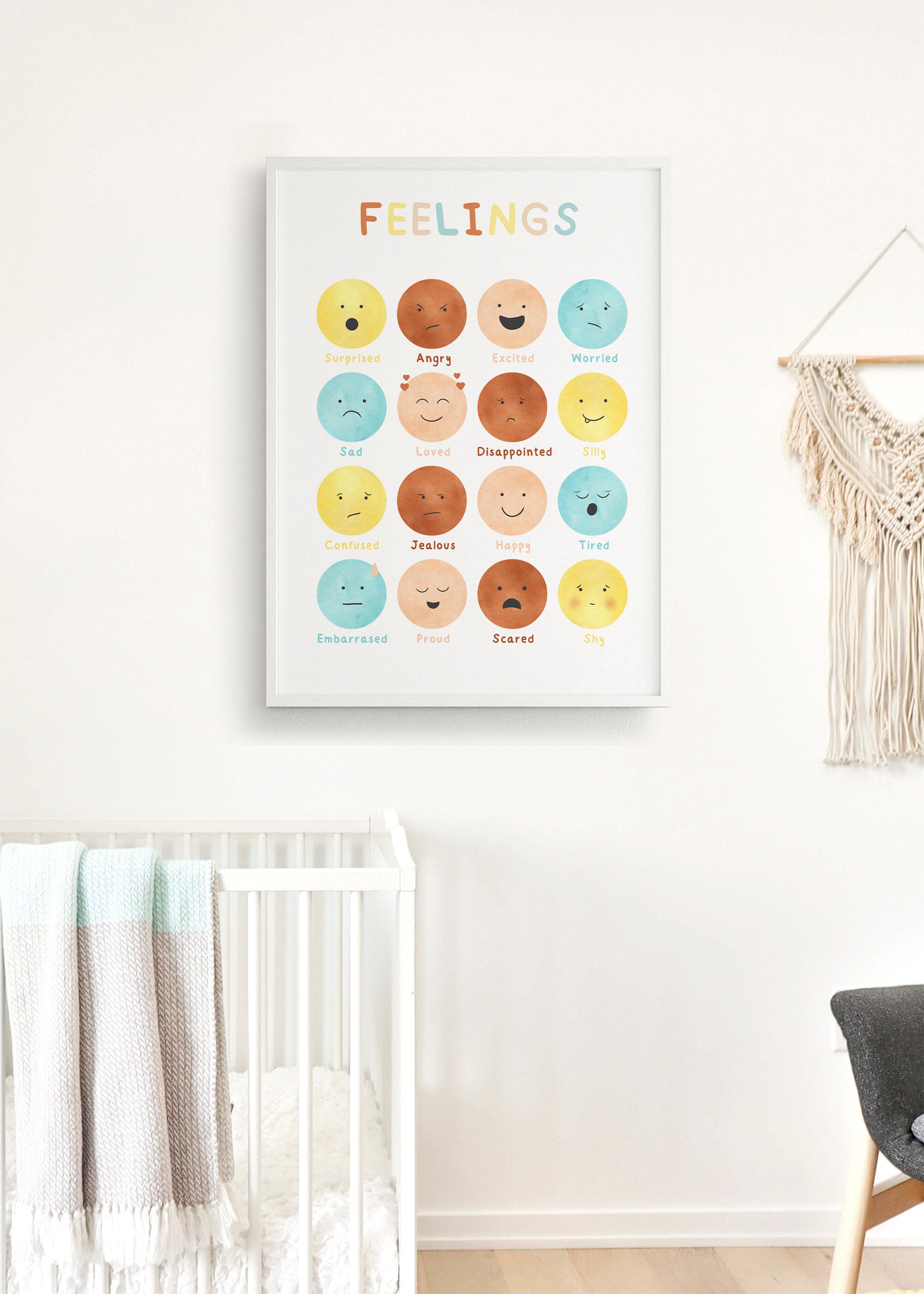 Feelings Printable, Kids Educational Wall Art, Rainbow Emotions Chart ...
