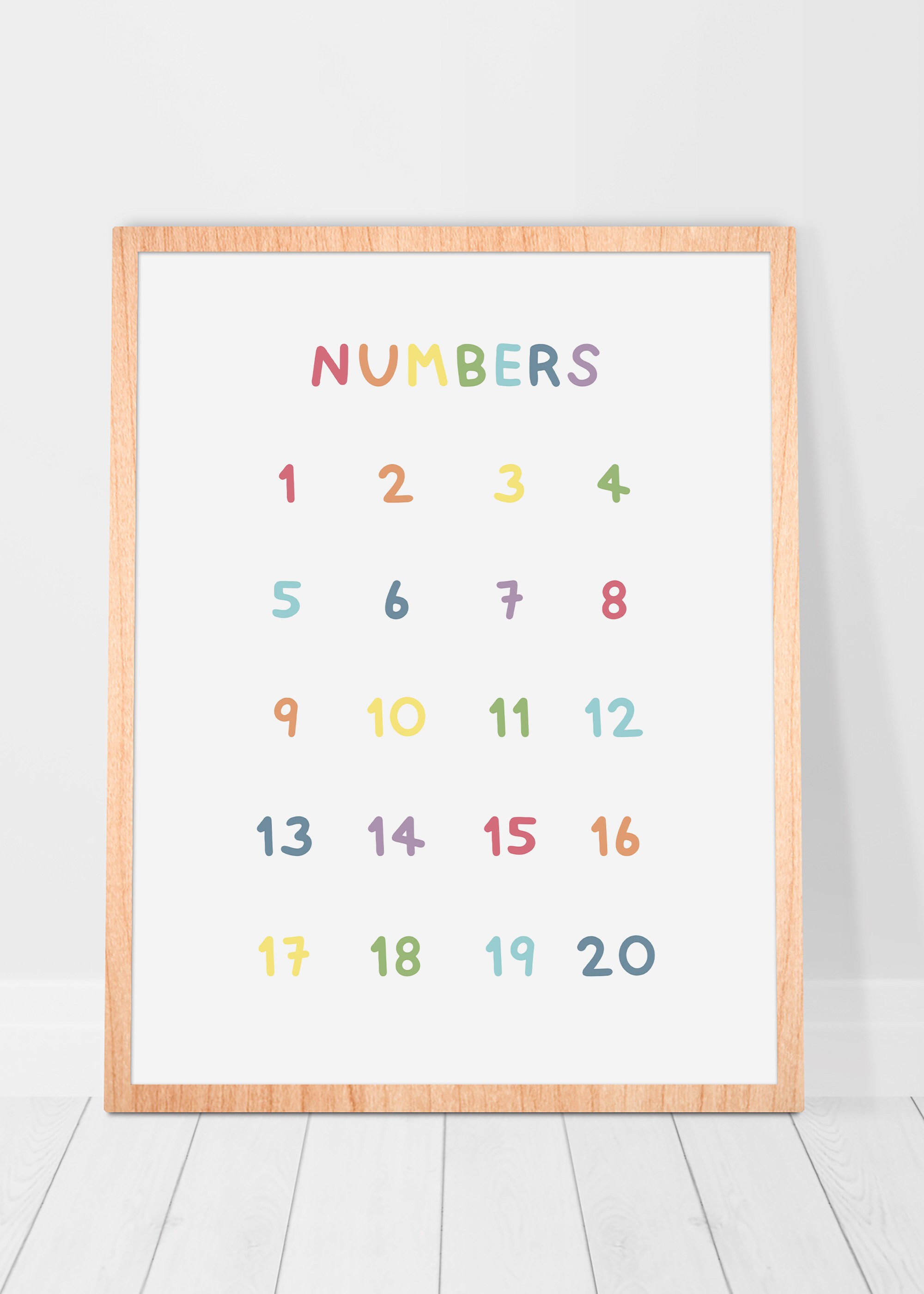 Rainbow Numbers Educational Poster, Counting 1-20 Print, Kids Playroom ...