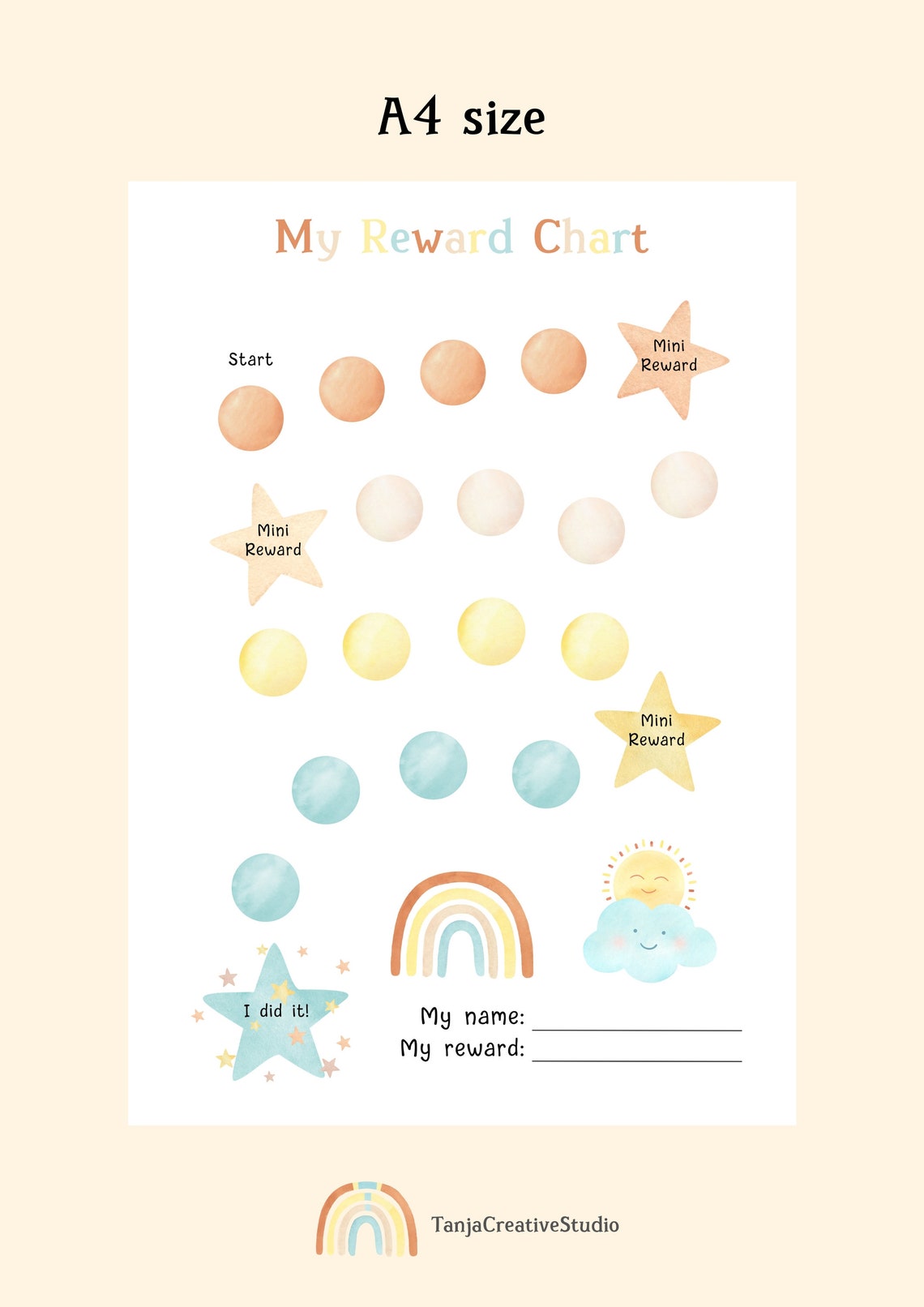 My Reward Chart Printable, Toddler Routine Sticker Chart, Rainbow ...