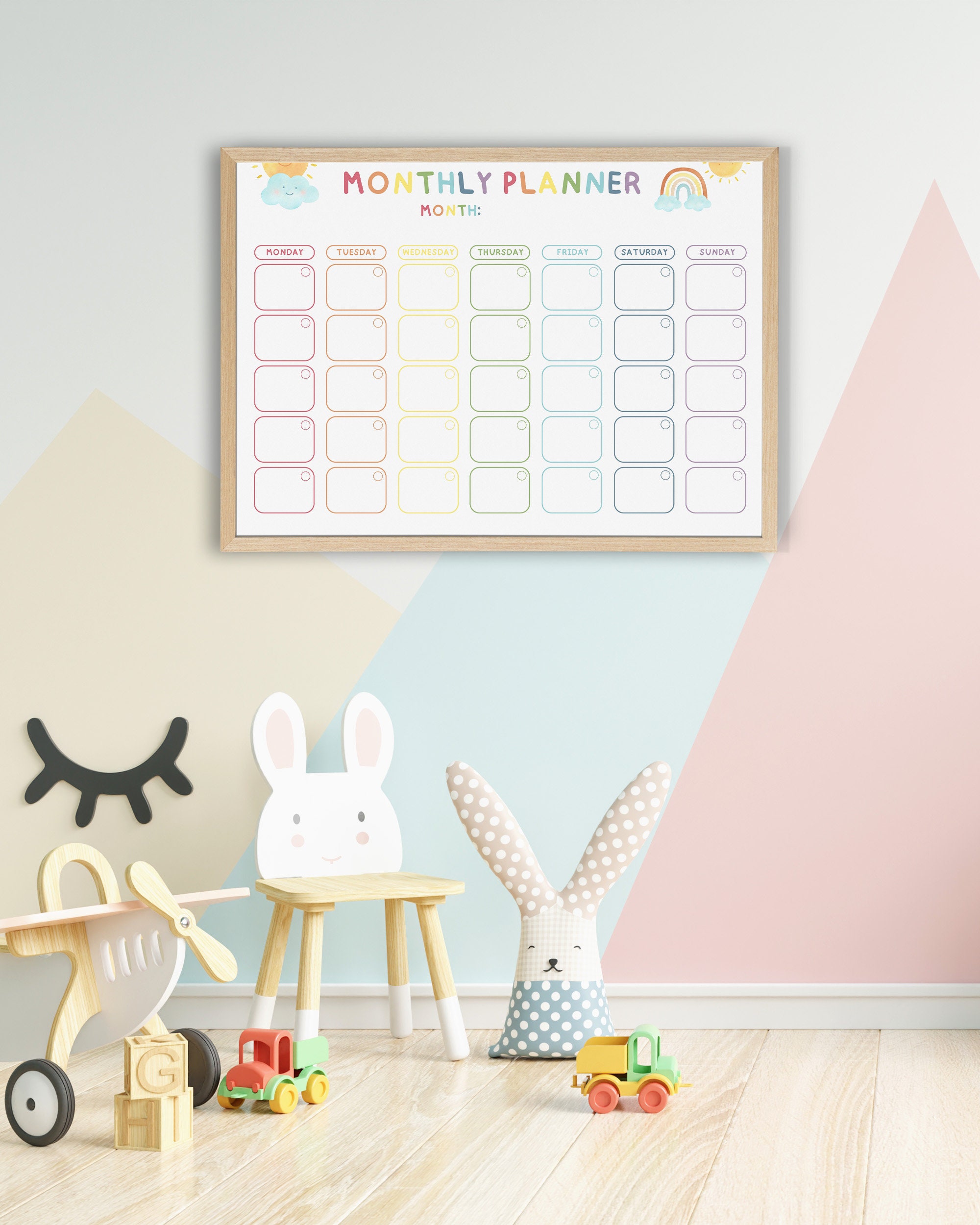 Rainbow Kids Monthly Calendar, Colorful Daily Planner, Homeschool ...