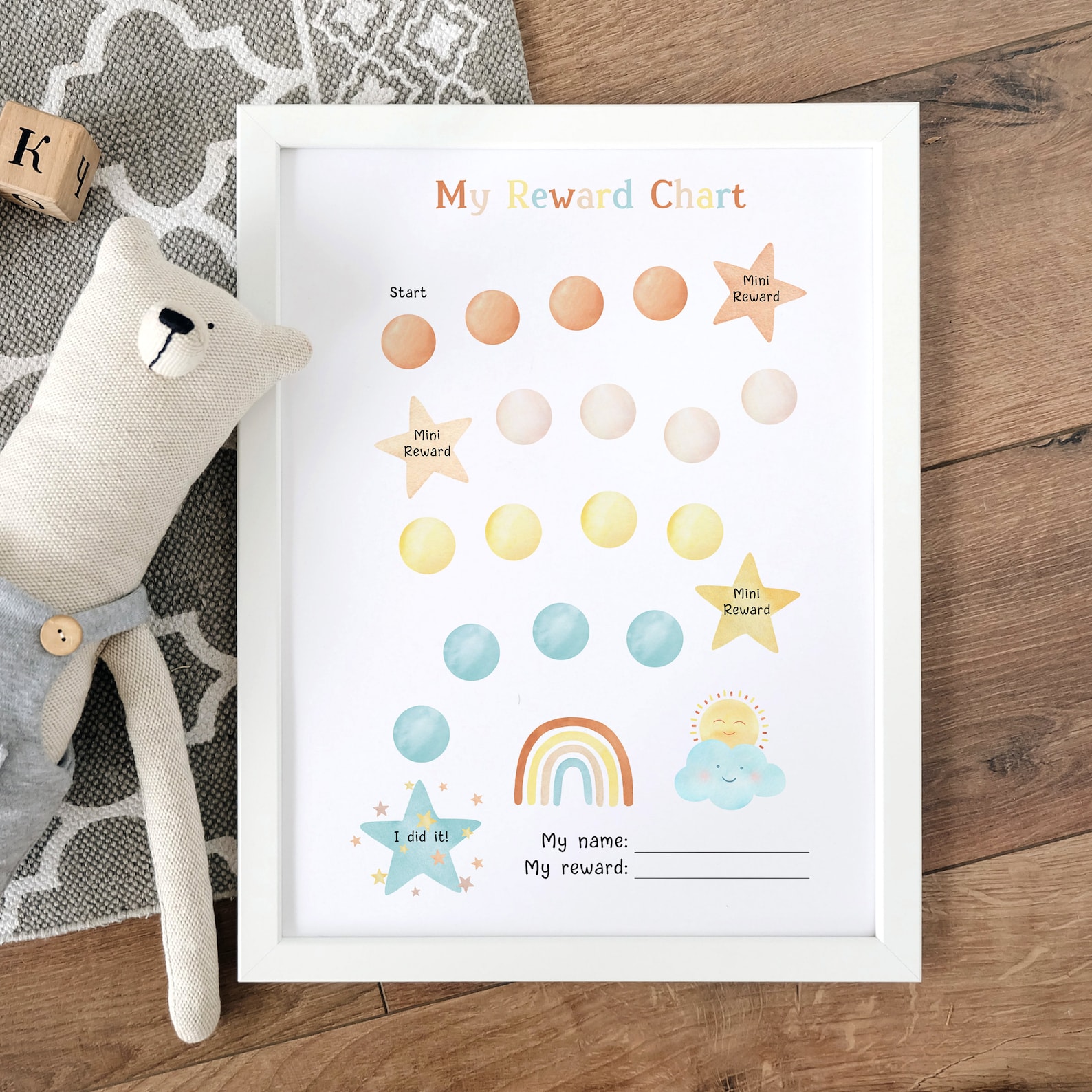 My Reward Chart Printable, Toddler Routine Sticker Chart, Rainbow ...