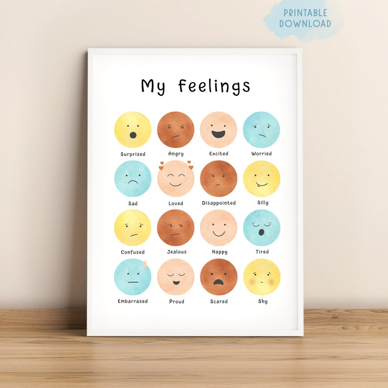 My Feelings Printable, Kids Educational Poster, Rainbow Emotions Chart ...