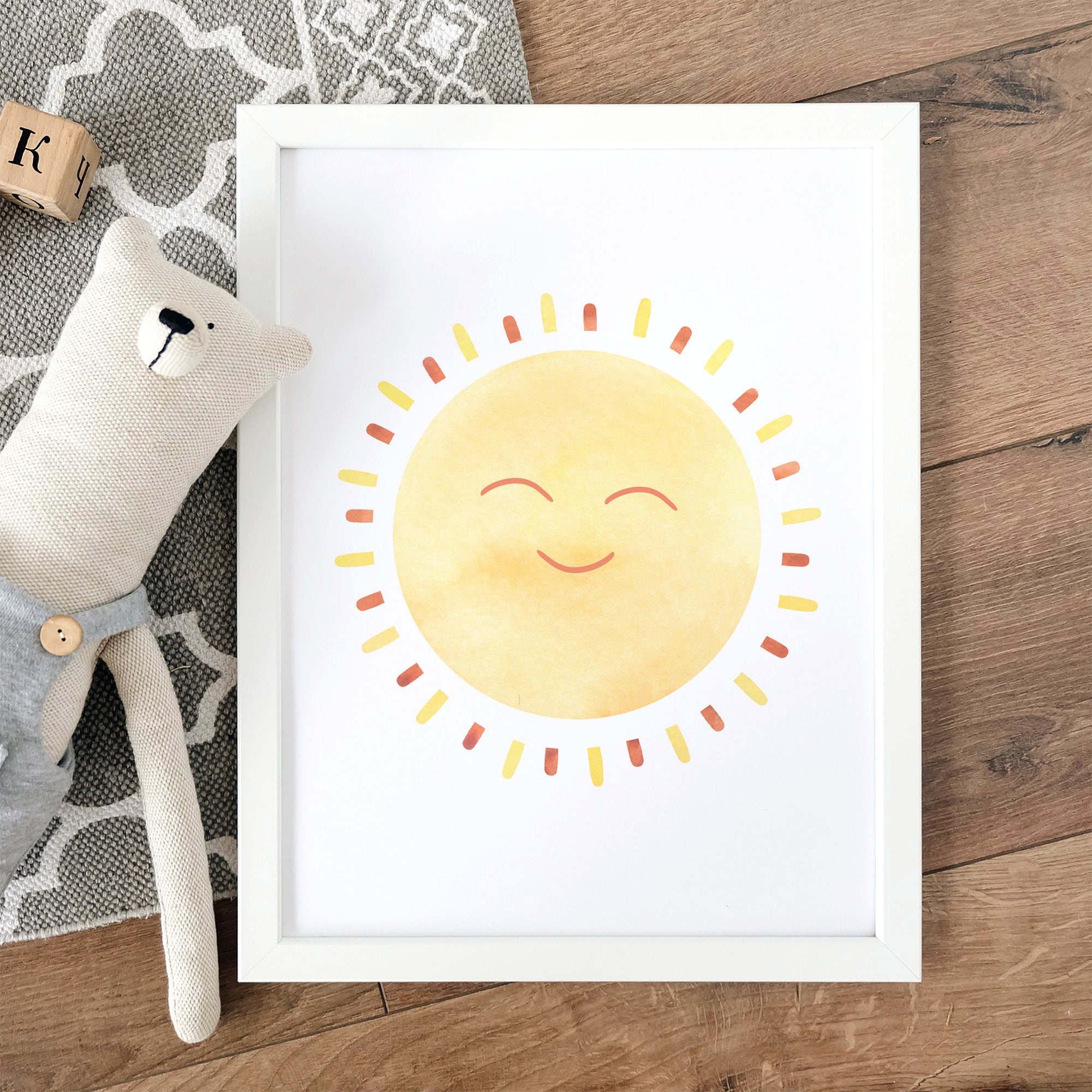 Watercolor Smiling Sun Printable, Cute Neutral Nursery Wall Art, Boho ...
