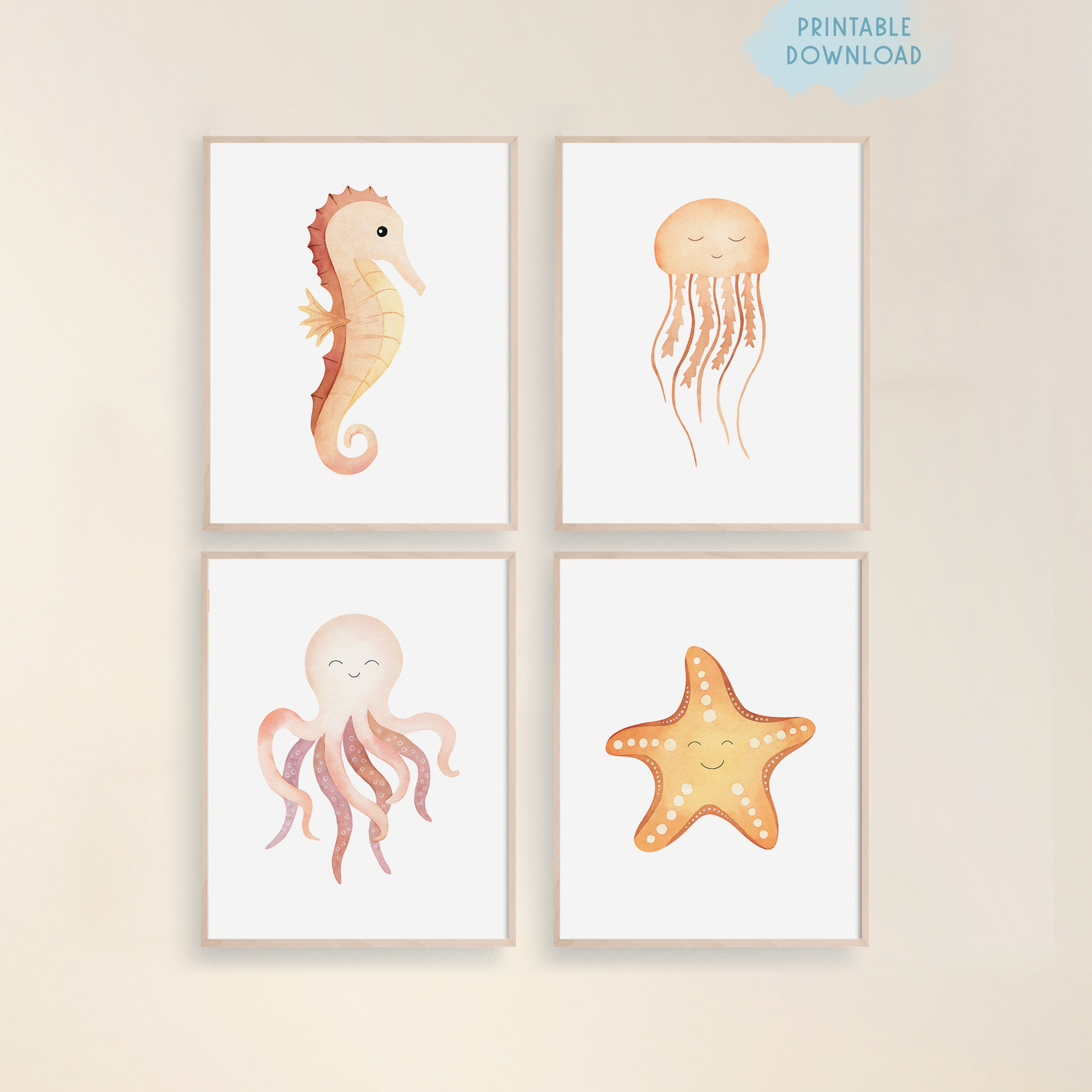 Set of 4 Sea Animal Prints Under the Sea Nursery Wall Art - Etsy