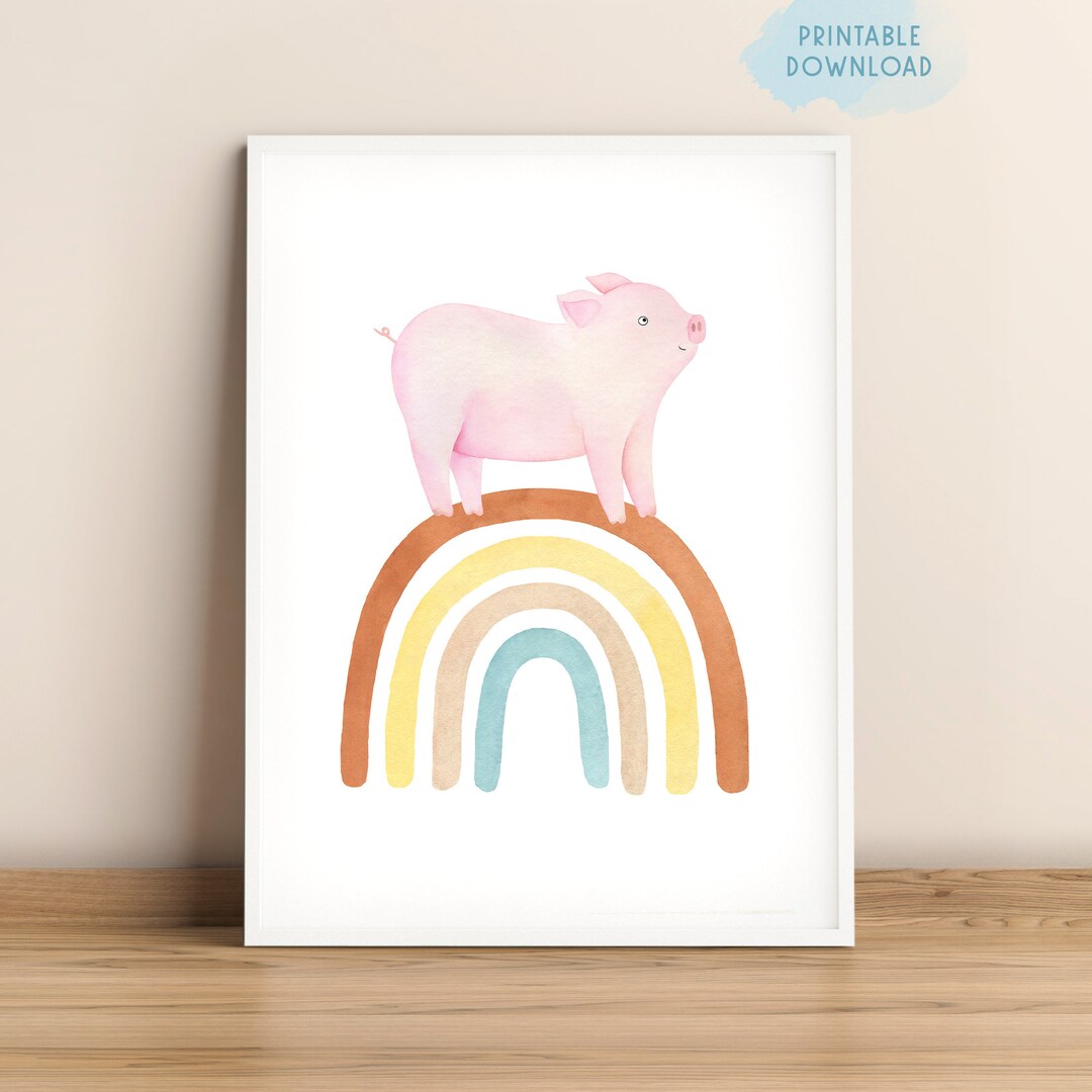 Piggy Nursery Printable, Kids Wall Art, Cute Watercolor Baby Pig and a ...