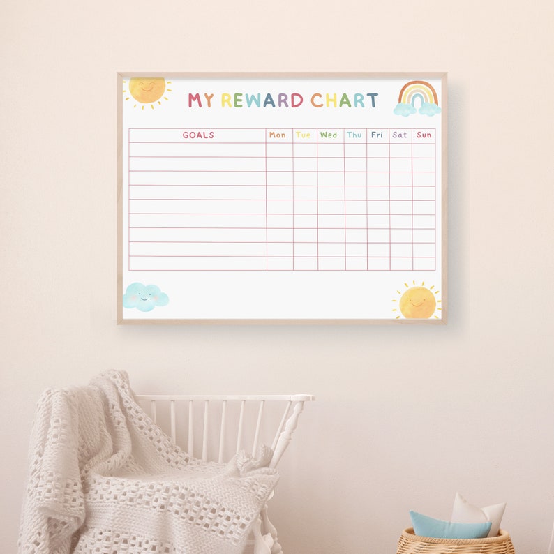 Printable Reward Chart, Toddler Routine Sticker Chart, Rainbow Reward ...