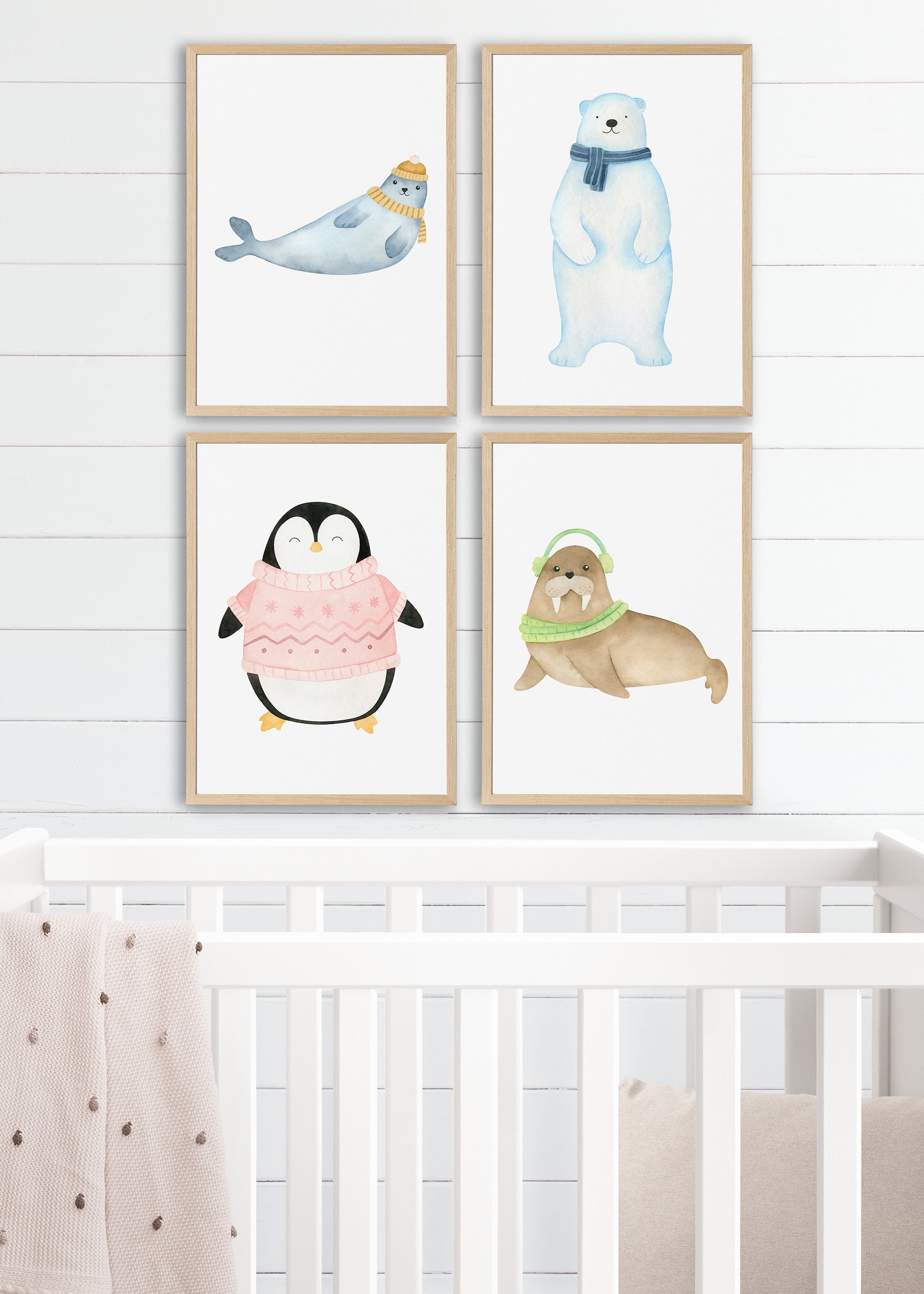 Polar Animals Nursery Prints, Set of 4 Winter Animals Wall Art, Kids ...
