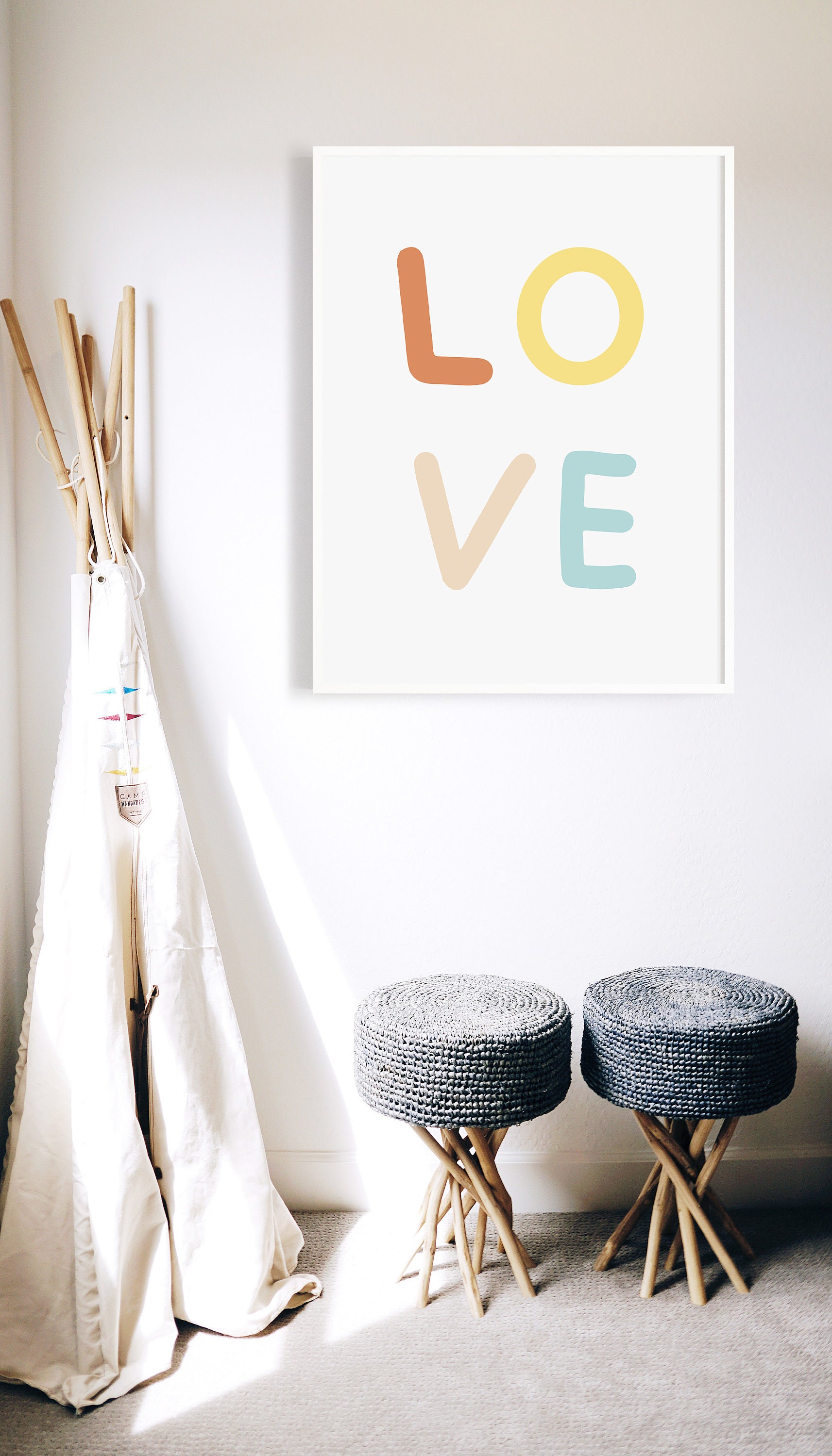 Love Poster, Kids Playroom Printable, Rainbow Nursery Wall Art, Neutral ...