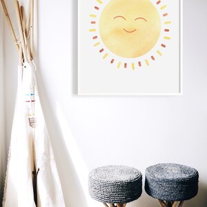 Watercolor Smiling Sun Printable, Cute Neutral Nursery Wall Art, Boho ...