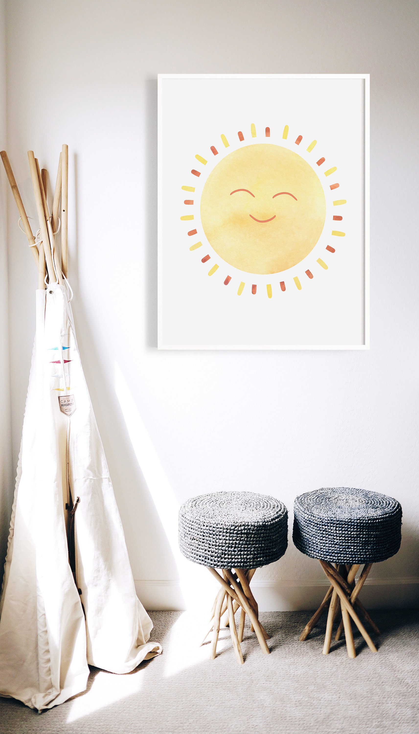 Watercolor Smiling Sun Printable, Cute Neutral Nursery Wall Art, Boho ...