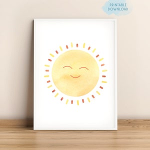 Watercolor Smiling Sun Printable, Cute Neutral Nursery Wall Art, Boho ...