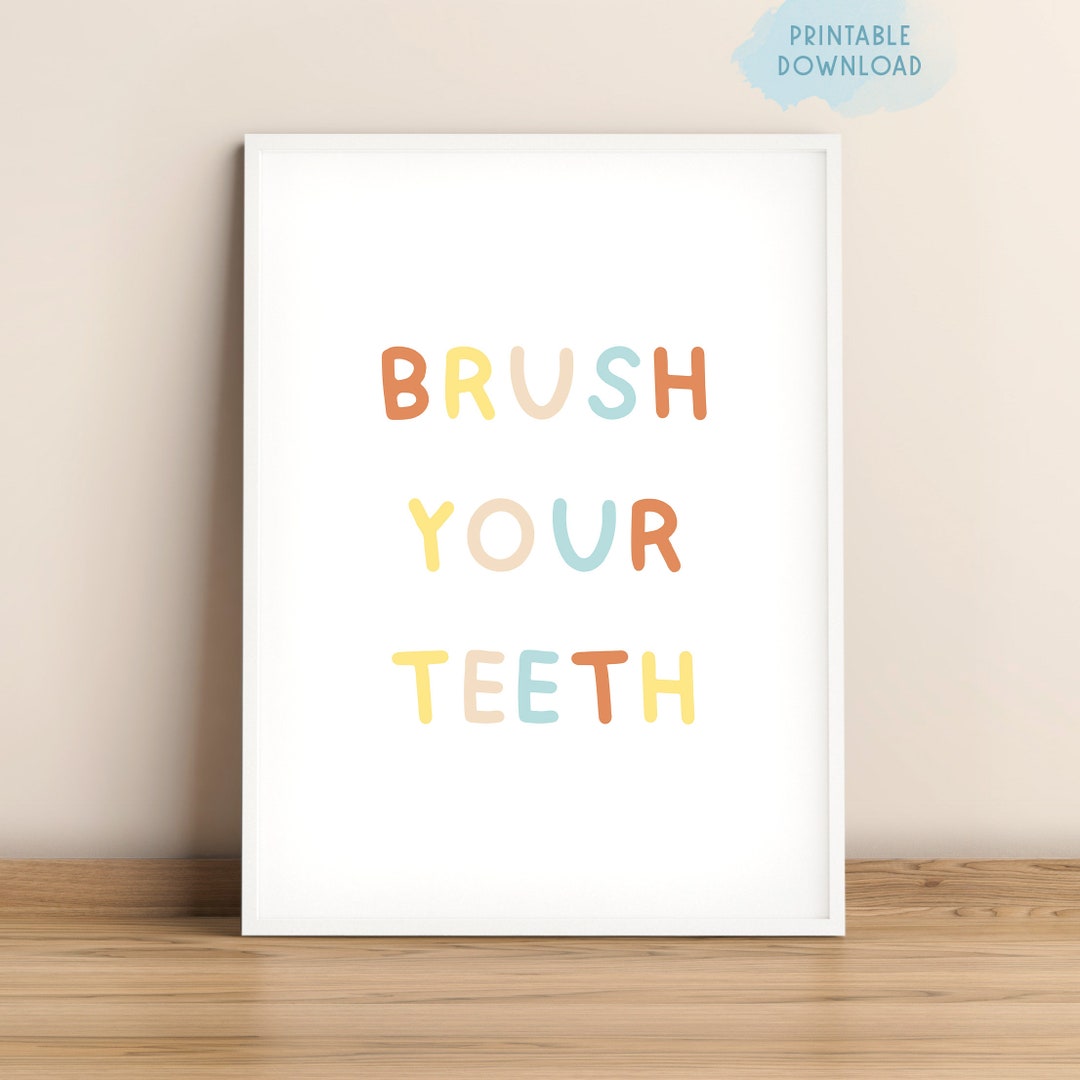 Brush Your Teeth Poster, Kids Bathroom Decor, Bathroom Rules Printable ...