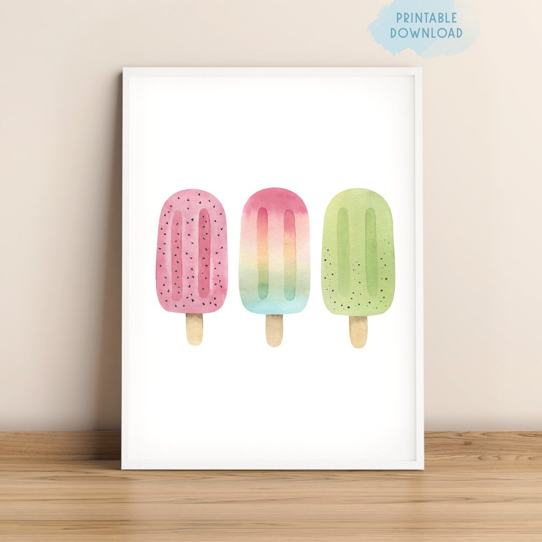 Fruity Popsicle Printable, Rainbow Ice Cream Poster, Watermelon Ice ...
