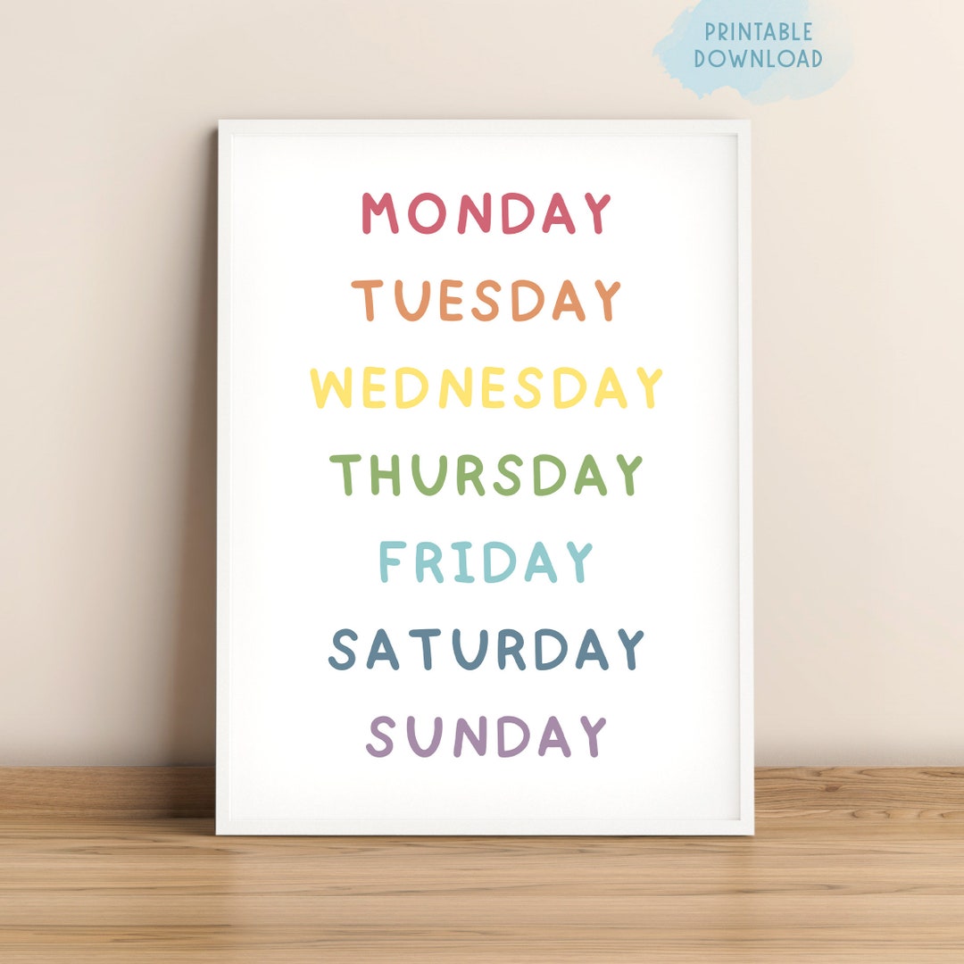 Rainbow Days of the Week Poster, Printable Educational Wall Art ...