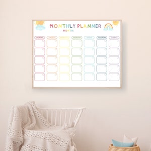 Rainbow Kids Monthly Calendar, Colorful Daily Planner, Homeschool ...