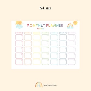 Rainbow Kids Monthly Calendar, Colorful Daily Planner, Homeschool ...