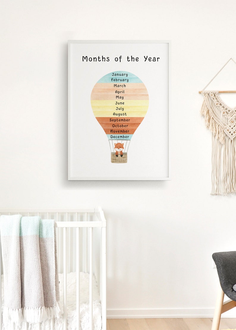 Cartel imprimible de los meses del año, aprendizaje Montessori, arte de ...