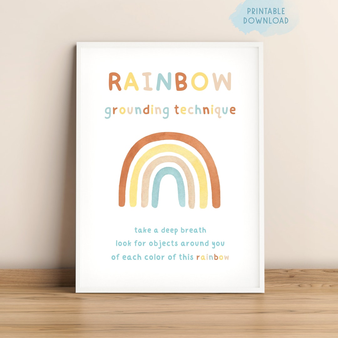 Rainbow Grounding Technique Printable, Therapy Office Decor, Calm Down ...