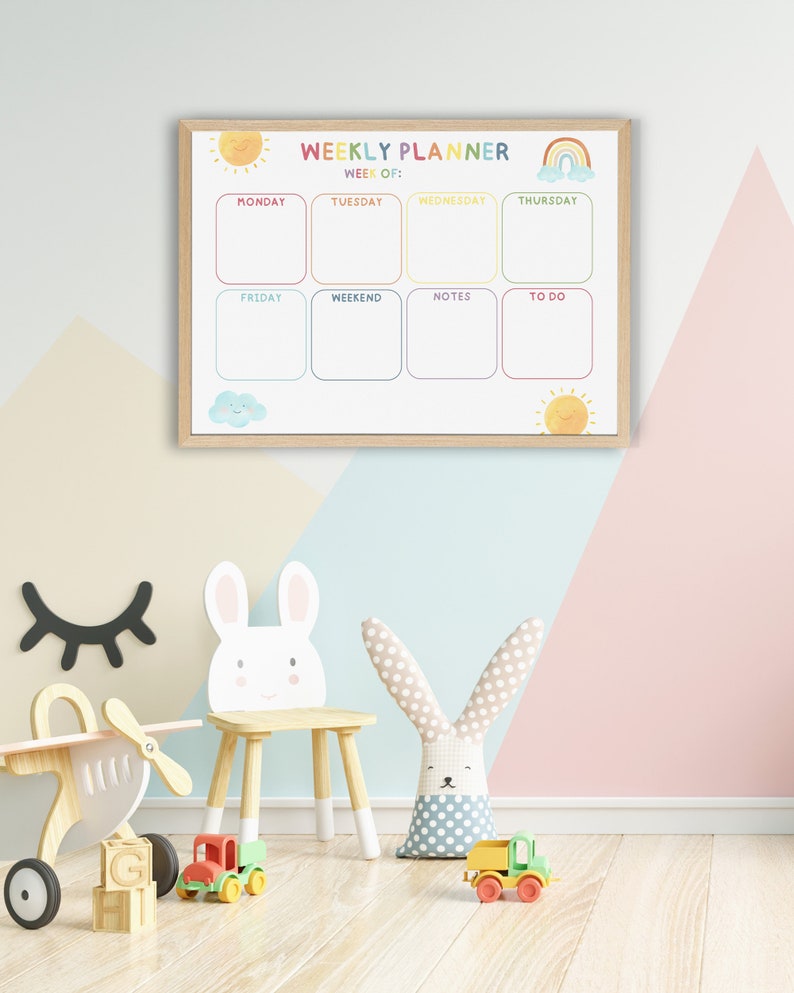 Rainbow Kids Weekly Calendar, Colorful Daily Planner, Homeschool ...