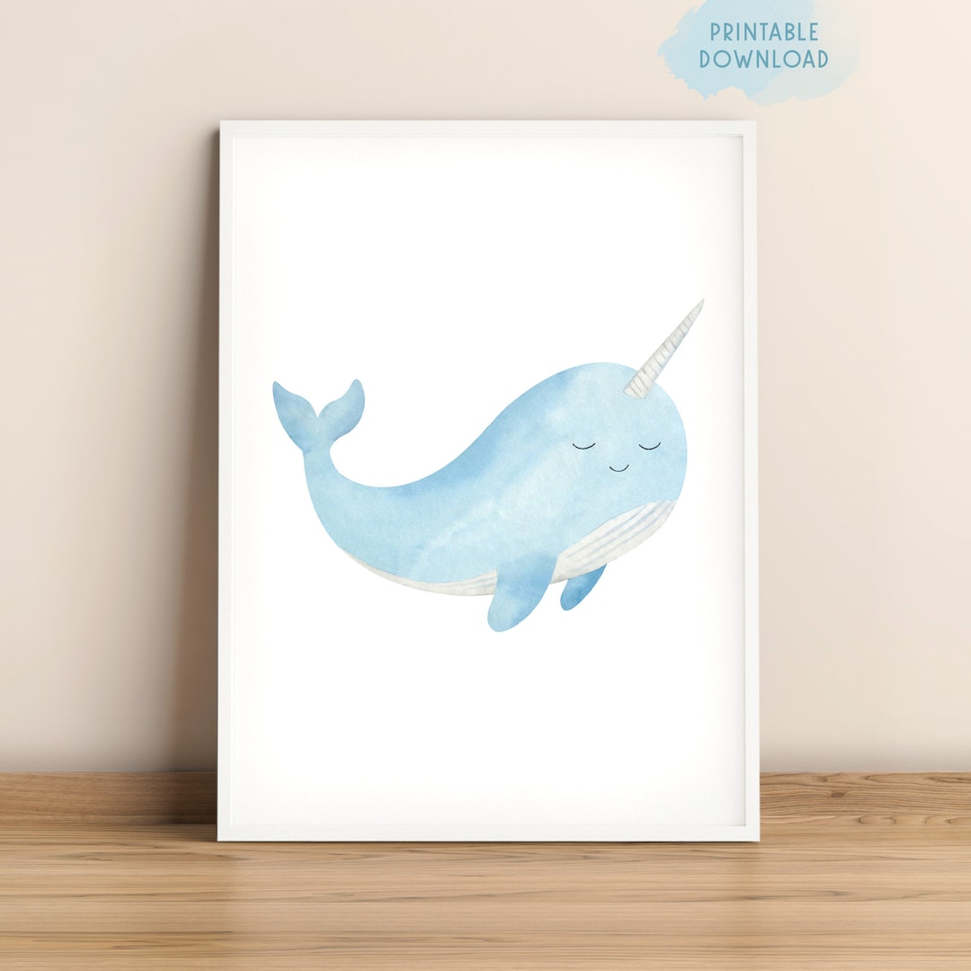 Narwhal Nursery Decor, Blue Whale Ocean Print, Ocean Animals Wall Art ...