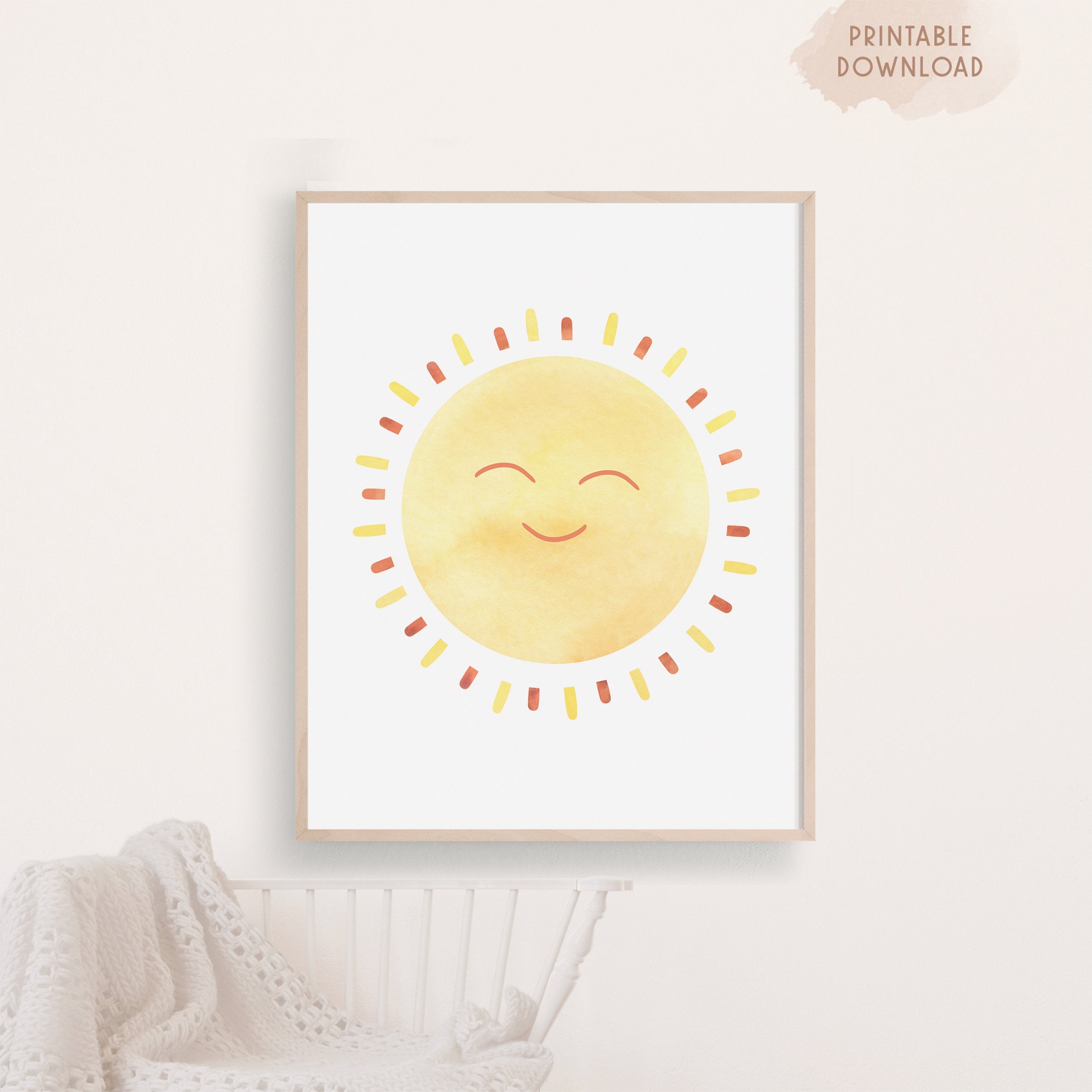Watercolor Smiling Sun Printable, Cute Neutral Nursery Wall Art, Boho ...