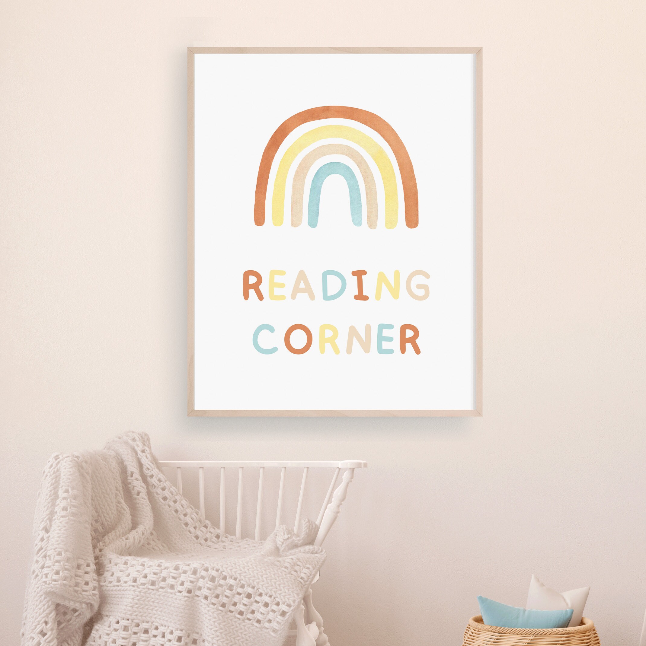Rainbow Reading Corner Sign, Watercolor Printable Wall Art, Boho Kids ...