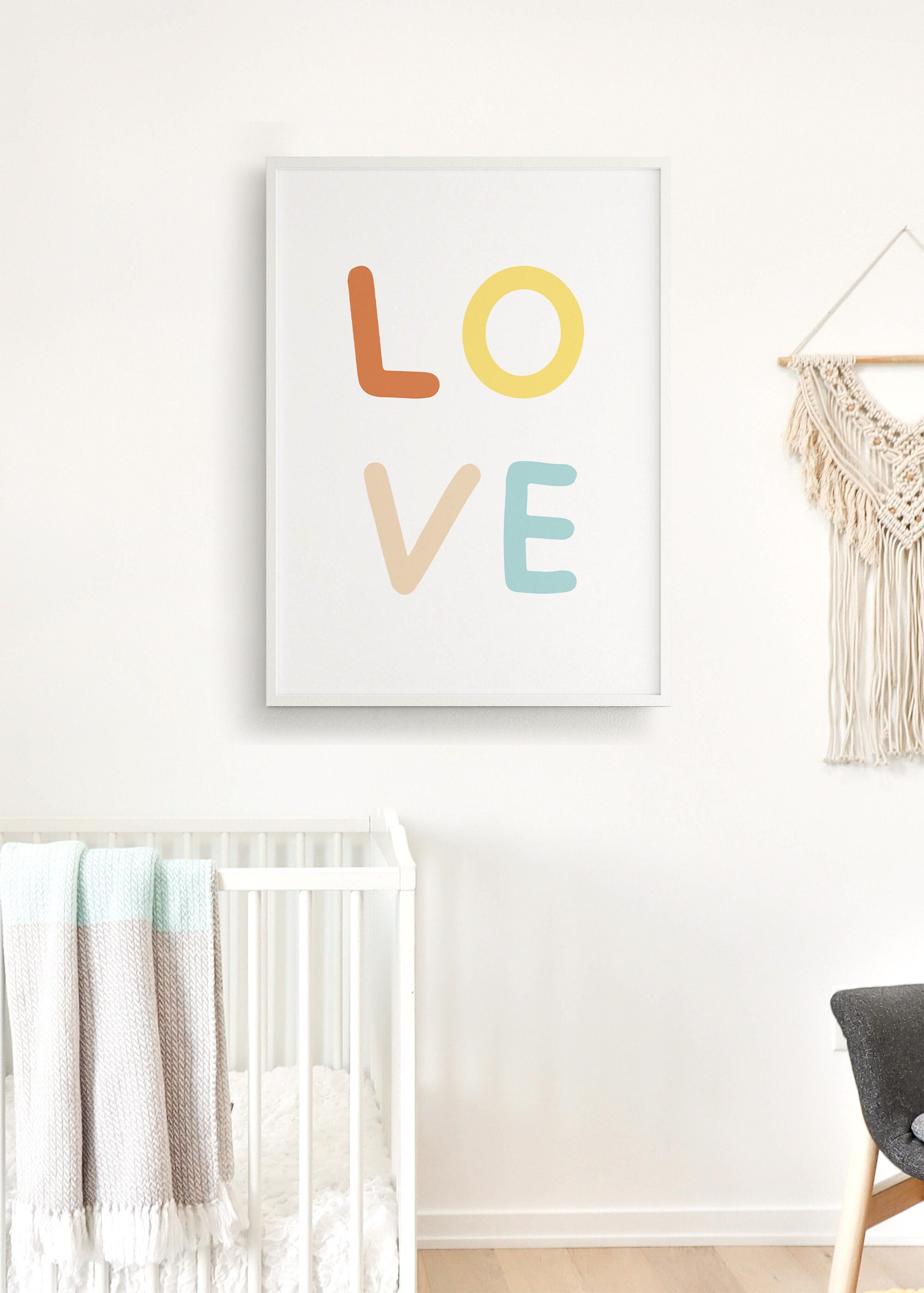 Love Poster, Kids Playroom Printable, Rainbow Nursery Wall Art, Neutral ...