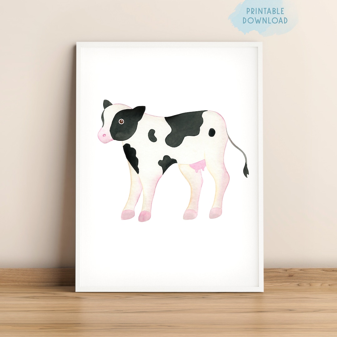 Cute Baby Cow Nursery Print, Baby Animal Nursery Decor, Farmhouse ...