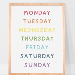Rainbow Days of the Week Poster, Printable Educational Wall Art ...