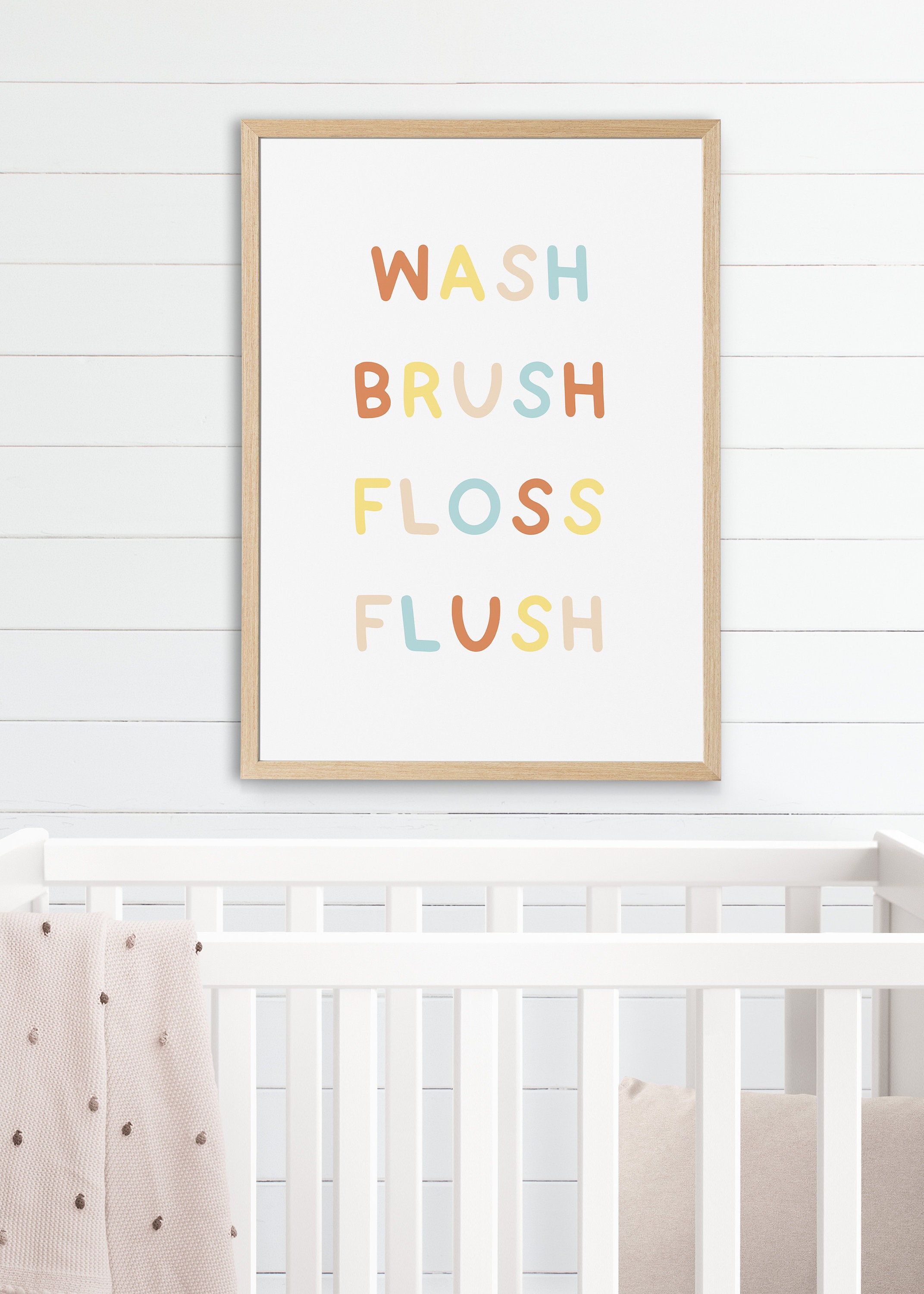 Wash Brush Floss Flush Poster, Kids Bathroom Rules Printable Decor ...