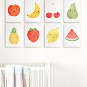 Set of 8 Cute Fruit Prints, Kids Fruit Kawaii Art, Toddler Playroom ...