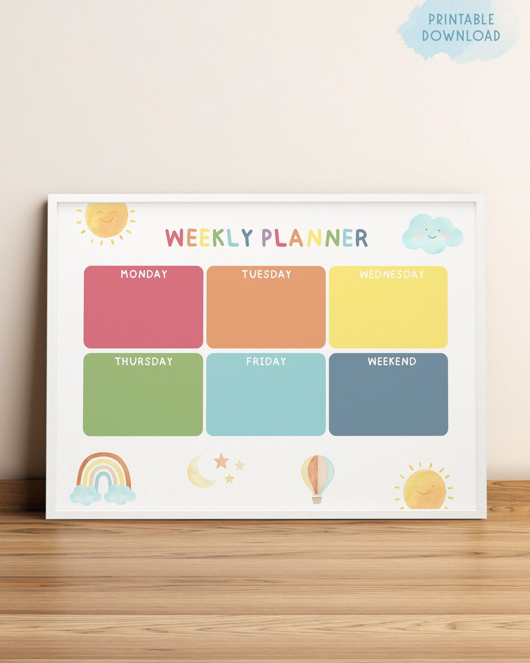 Colorful Kids Weekly Planner, Rainbow Daily Calendar, Cute Homeschool ...