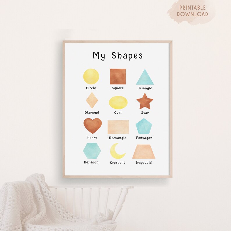 Geometric Shapes Printable, Montessori Nursery Wall Art, Homeschool ...