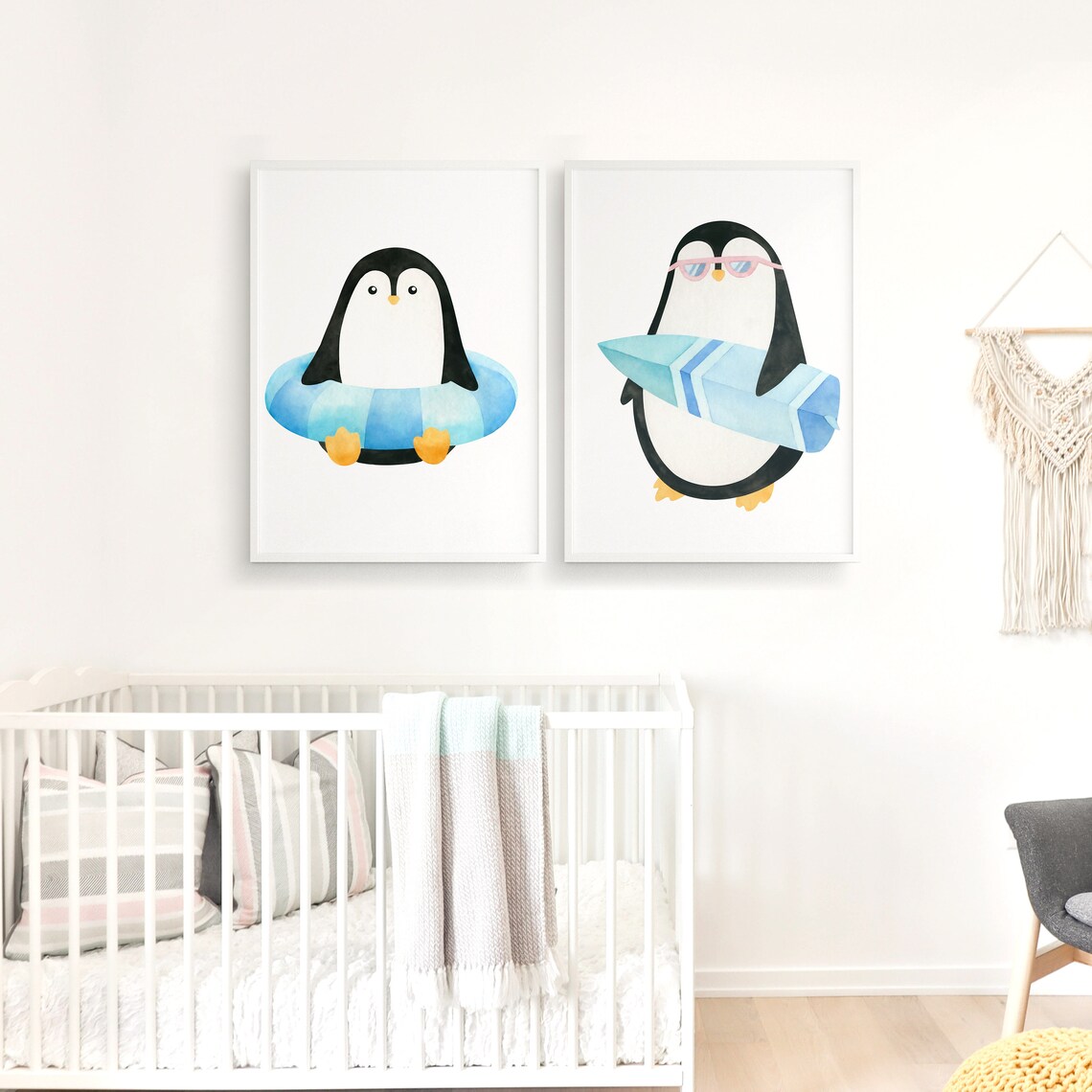 Set of 2 Printable Posters, Pool Tube, Beach Penguins, Summer Vibes ...