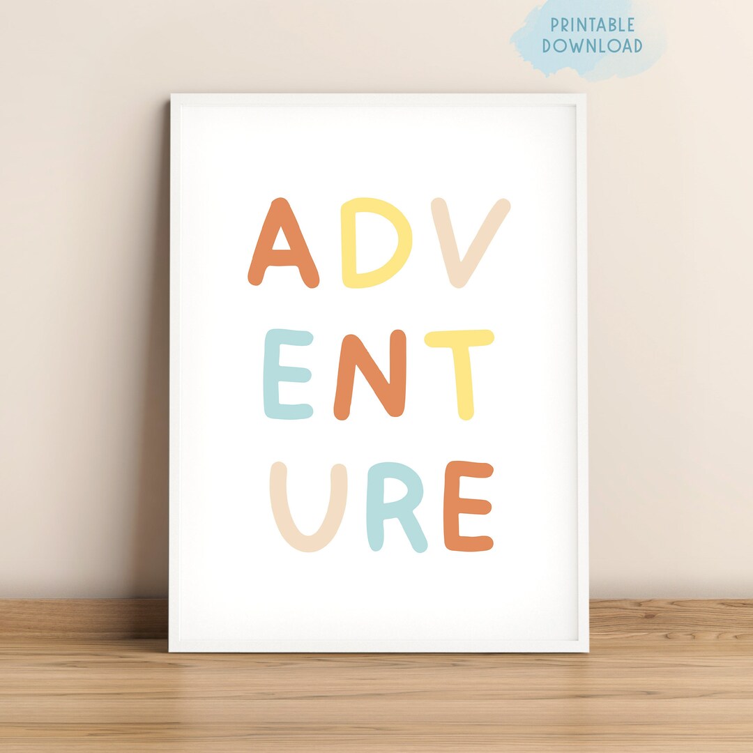 Adventure Poster, Rainbow Letters Printable Art, Adventure Nursery ...