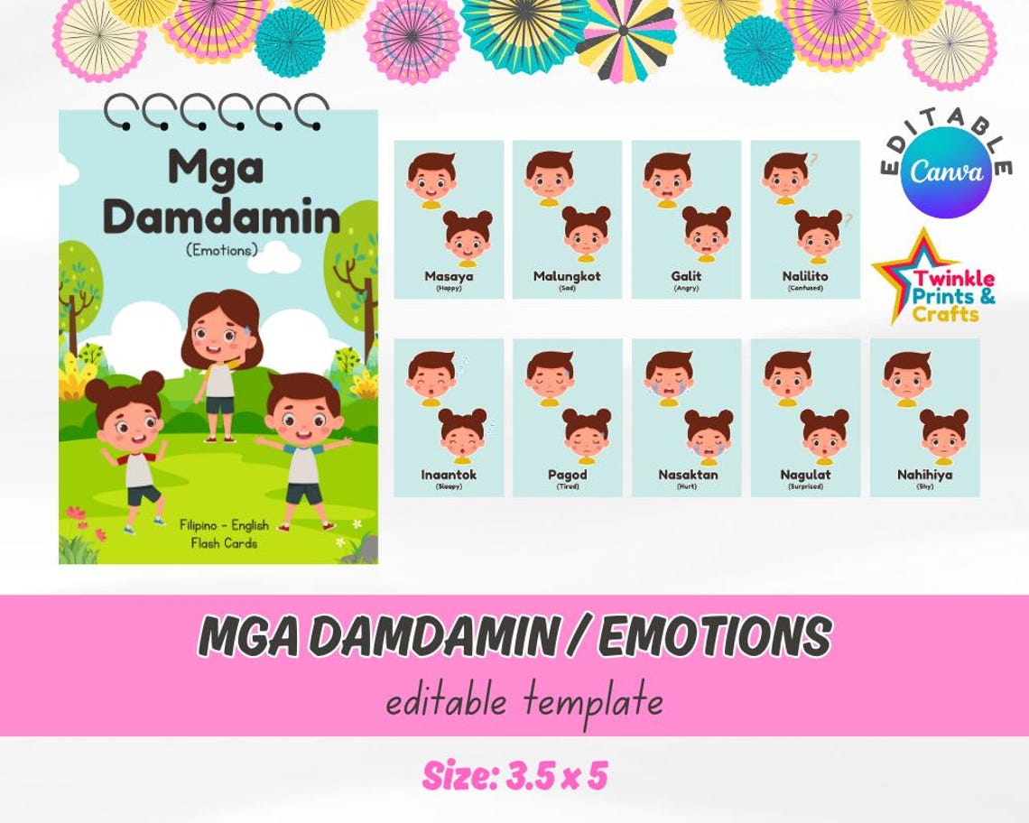 Mga Damdamin / Emotions Flash Card, Filipino Flash Cards, Filipino ...