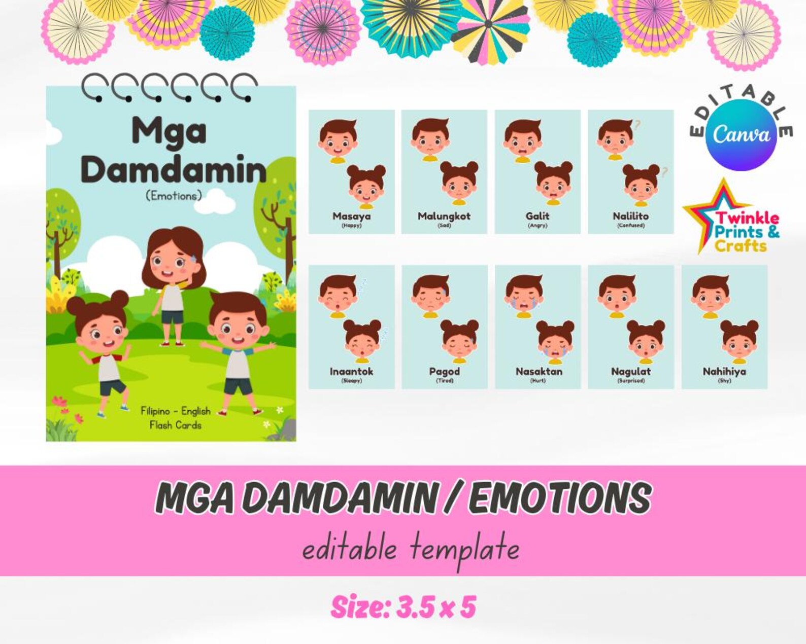 Mga Damdamin / Emotions Flash Card, Filipino Flash Cards, Filipino ...