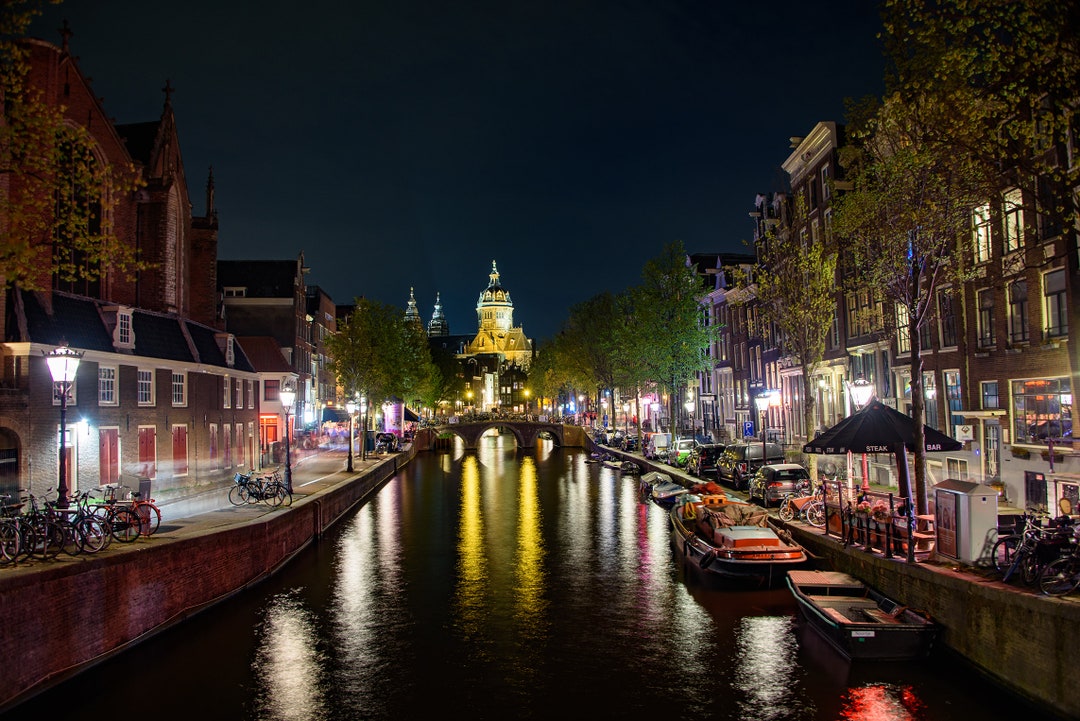 Amsterdam Canal Night Cityscape Photo Print - Holland Downtown Wall Art ...