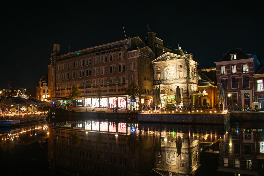 Night City View of De Waag Leiden Poster Wall Decor Holland Photo Print ...