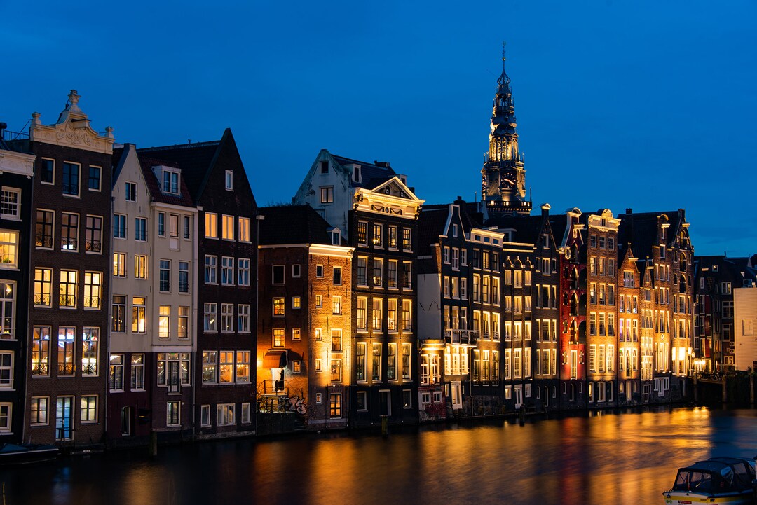 Amsterdam Canal Night Cityscape Canvas Wall Art - Etsy