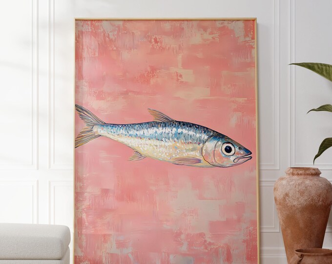 Sardines Print Pink - Chinoiserie Wall Art - Large Wall Art Oversized ...