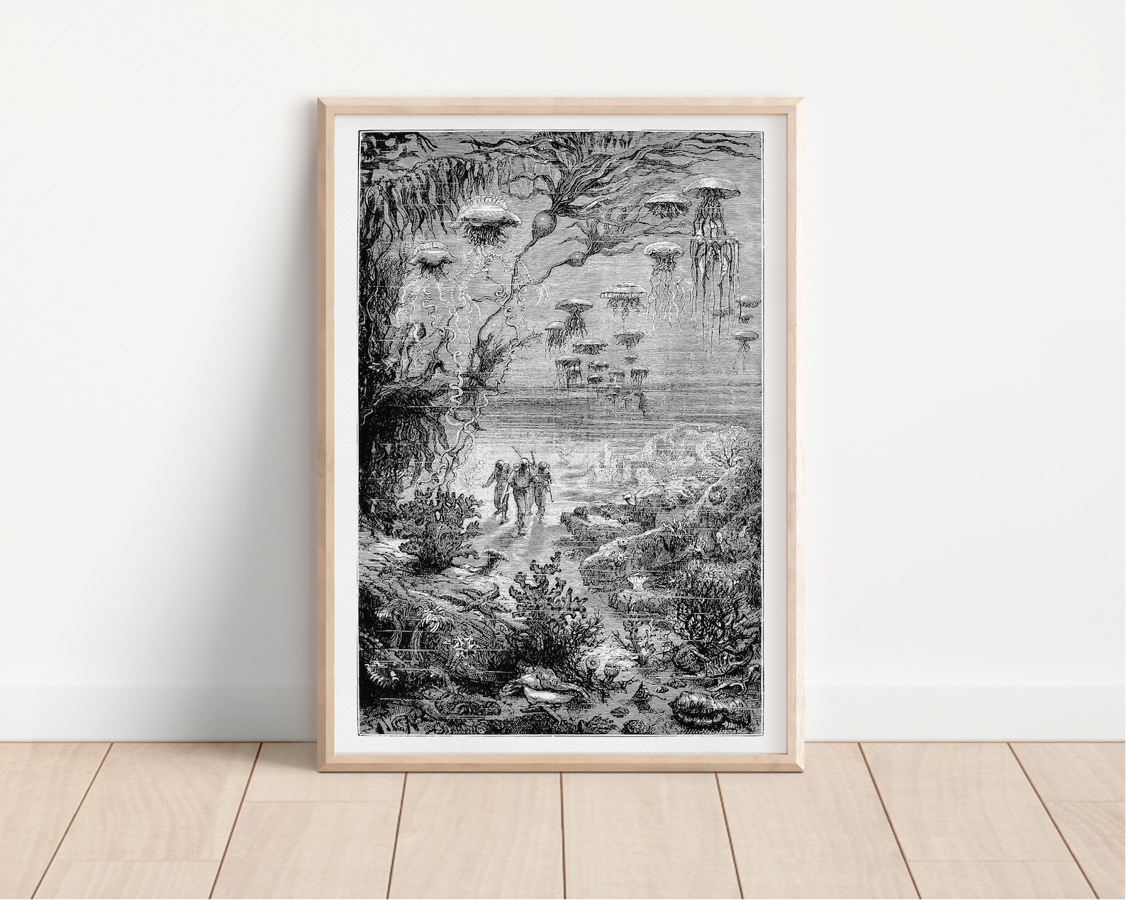 Twenty Thousand Leagues Under the Seas Etching Print, Jules Verne Book ...