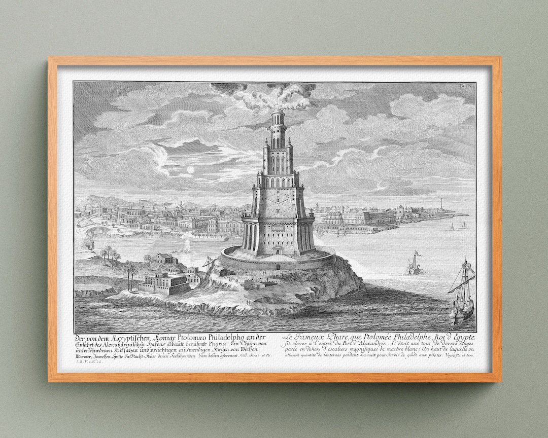 Lighthouse of Alexandria Etching, Seven Wonders of the Ancient World ...