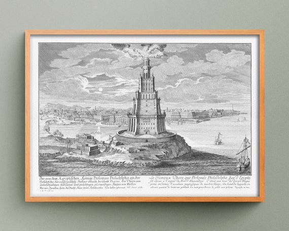 Lighthouse of Alexandria Etching Seven Wonders of the Ancient - Etsy