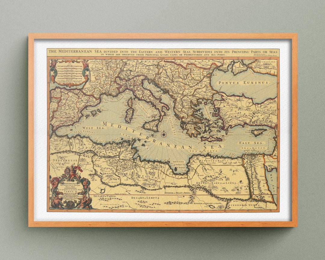 The Mediterranean Sea Map, 1685, Reproduction of a Vintage Map, Old Map ...