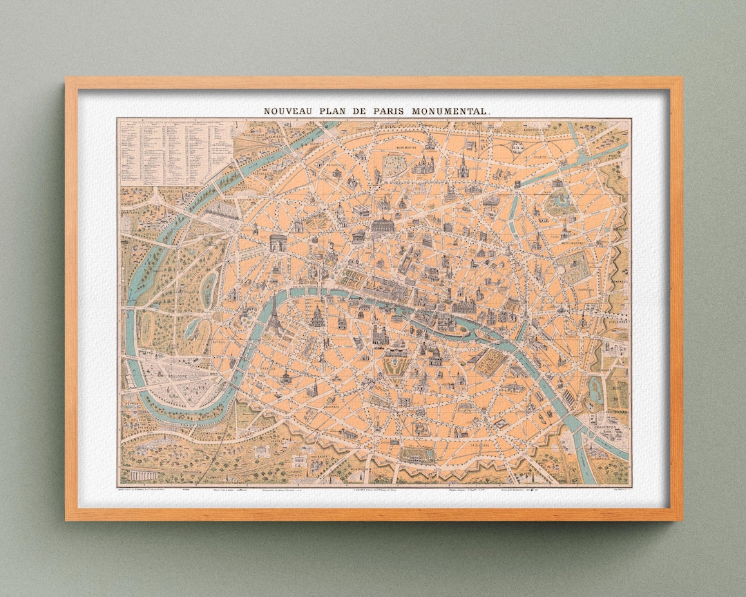 Map of Paris and Its Monuments From 1922, Reproduction of a Vintage Map ...