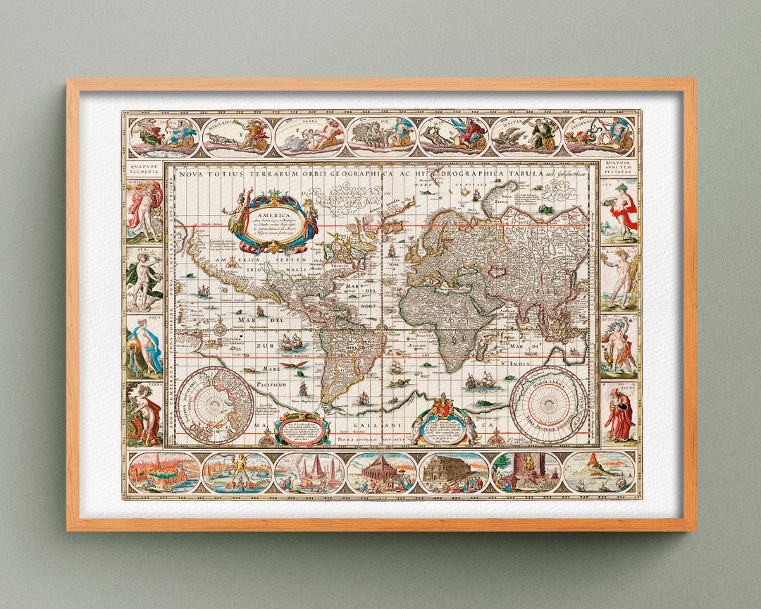 1606 World Map, Old Map Print, Vintage World Map Reproduction, Seven ...