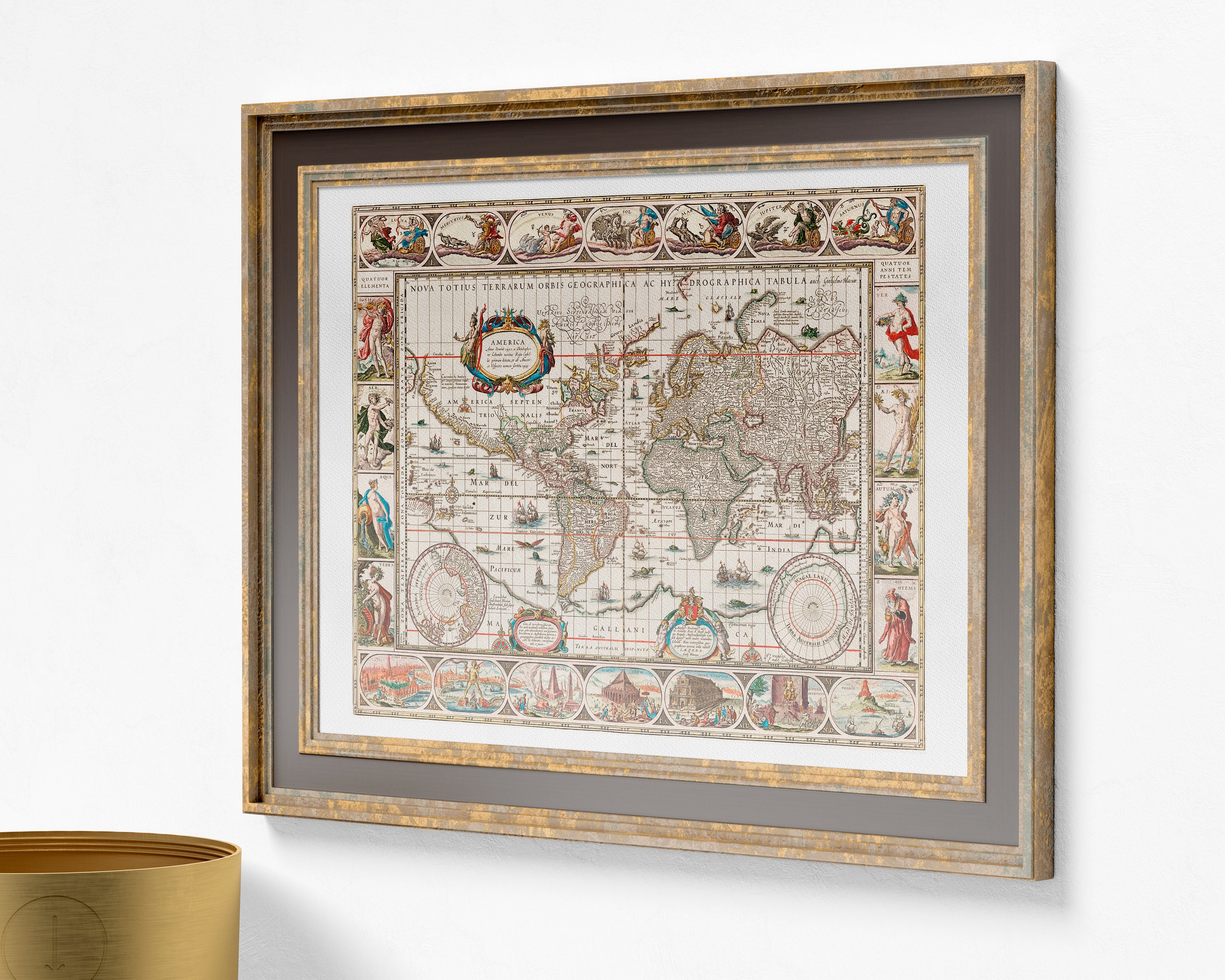 1606 World Map, Old Map Print, Vintage World Map Reproduction, Seven ...